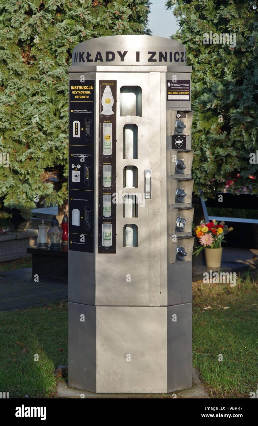 Grave candles vending machine seen on one of Polish cementeries on ...