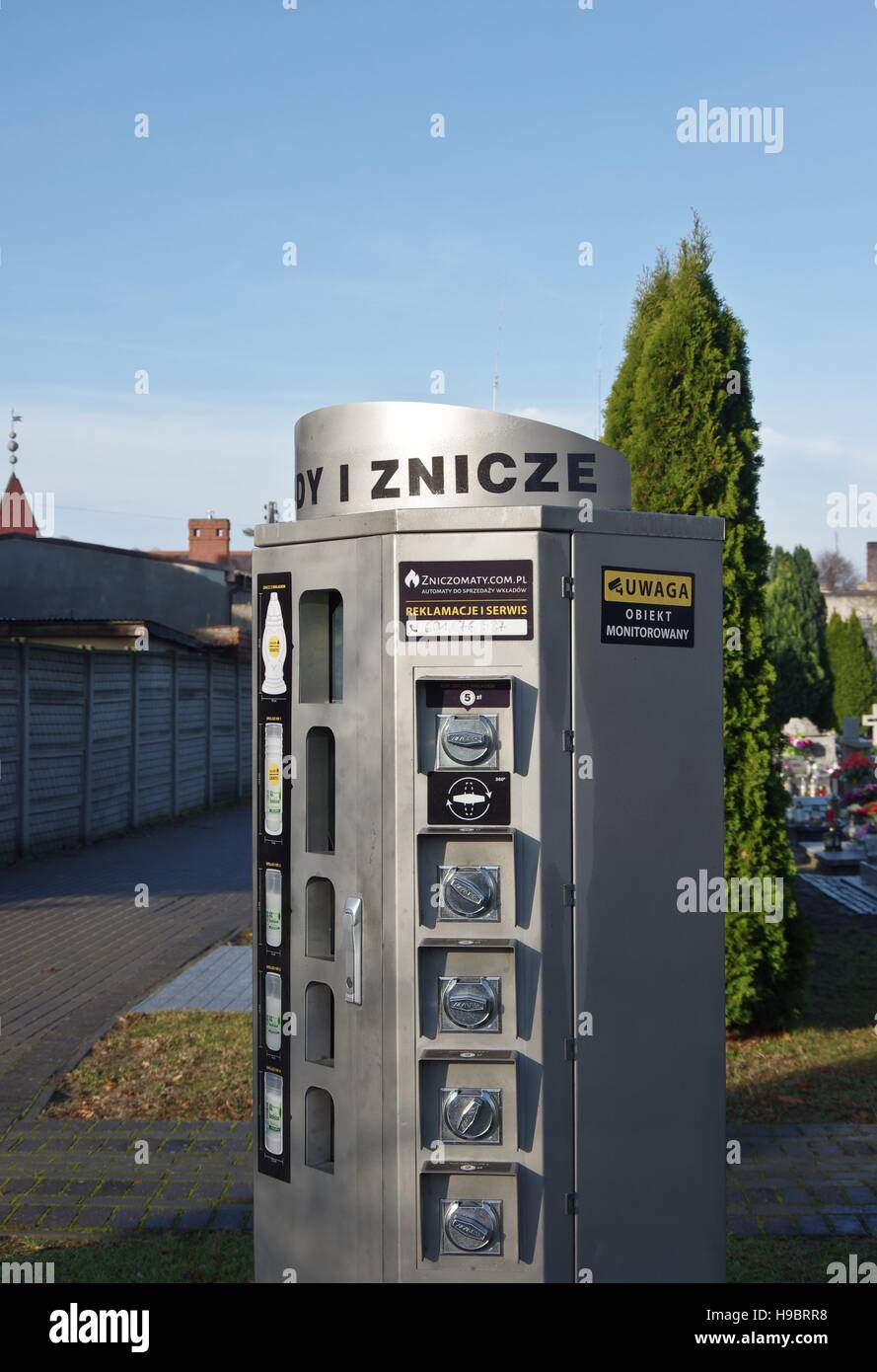 Grave candles vending machine seen on one of Polish cementeries on ...