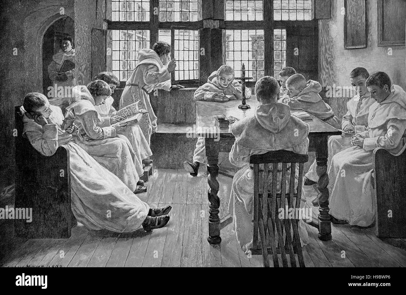 Young monks, novices, at a free hour in the monastery school in the ...