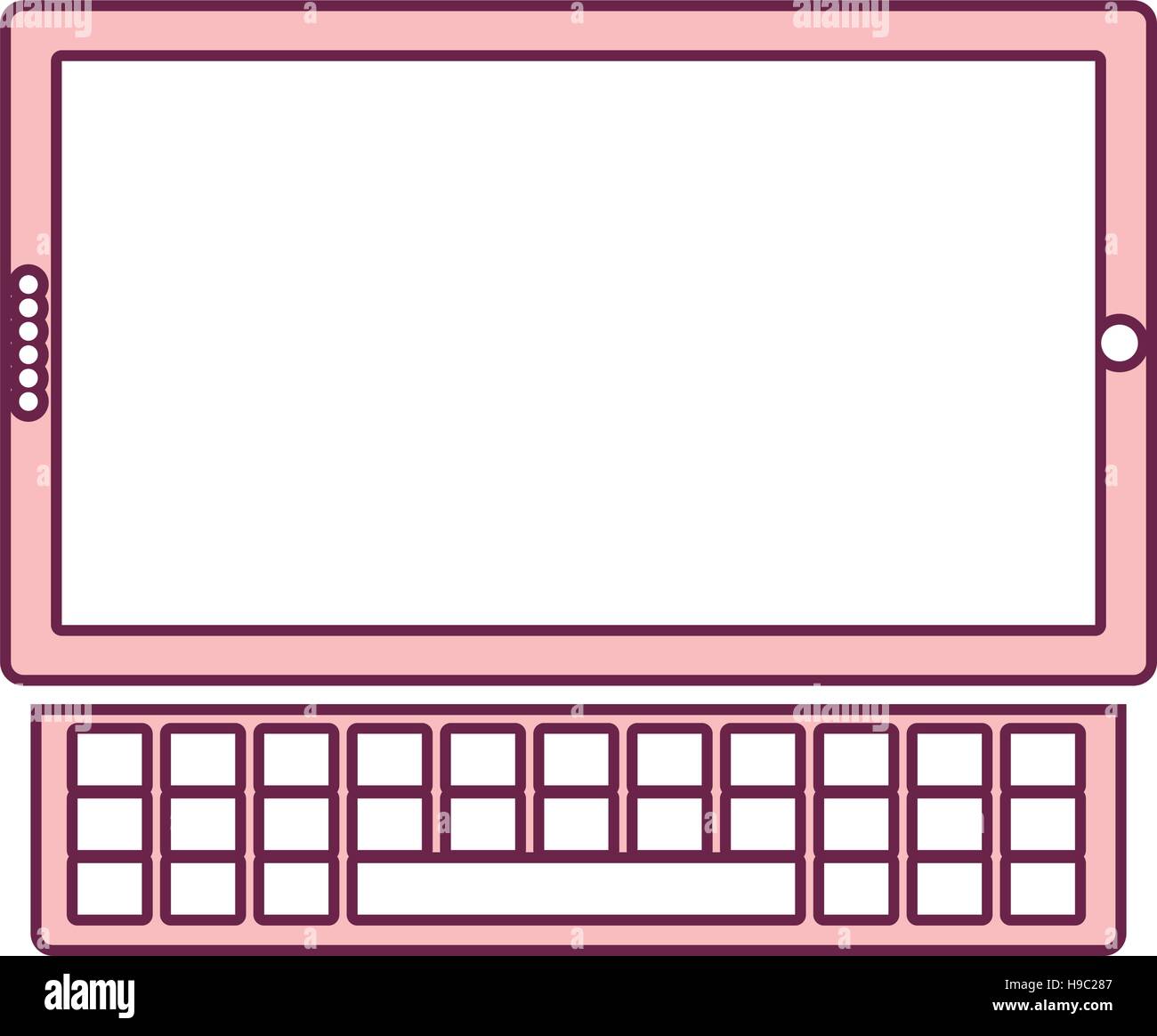 contour tablet touch in light pink color and keyboard vector ...