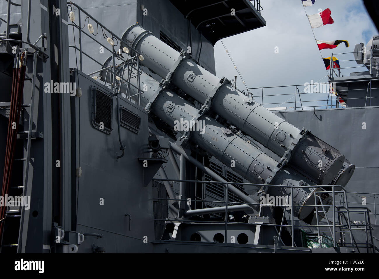 Military equipment, missiles launcher on the modern warship Stock Photo ...