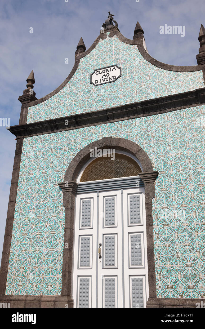 Azores traditional chapel, imperio, in Faial island. Portugal. Vertical ...