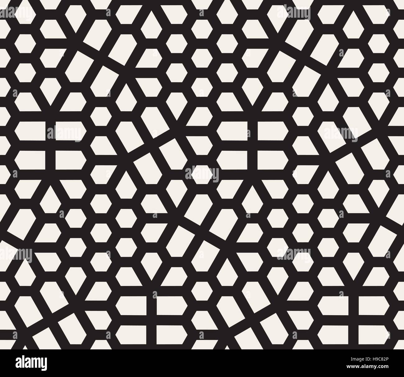 Vector Seamless Black And White Irregular Hexagon Grid Geometric ...