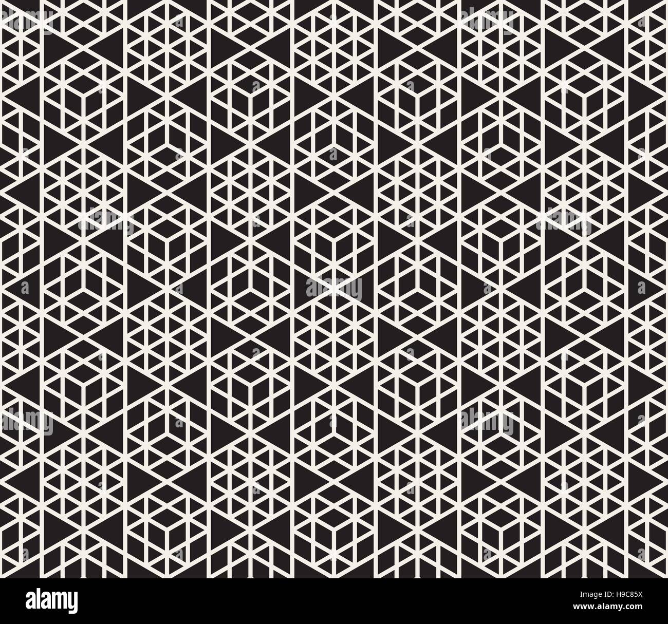 Vector Seamless Black And White Triangle Grid Geometric Pattern Stock ...