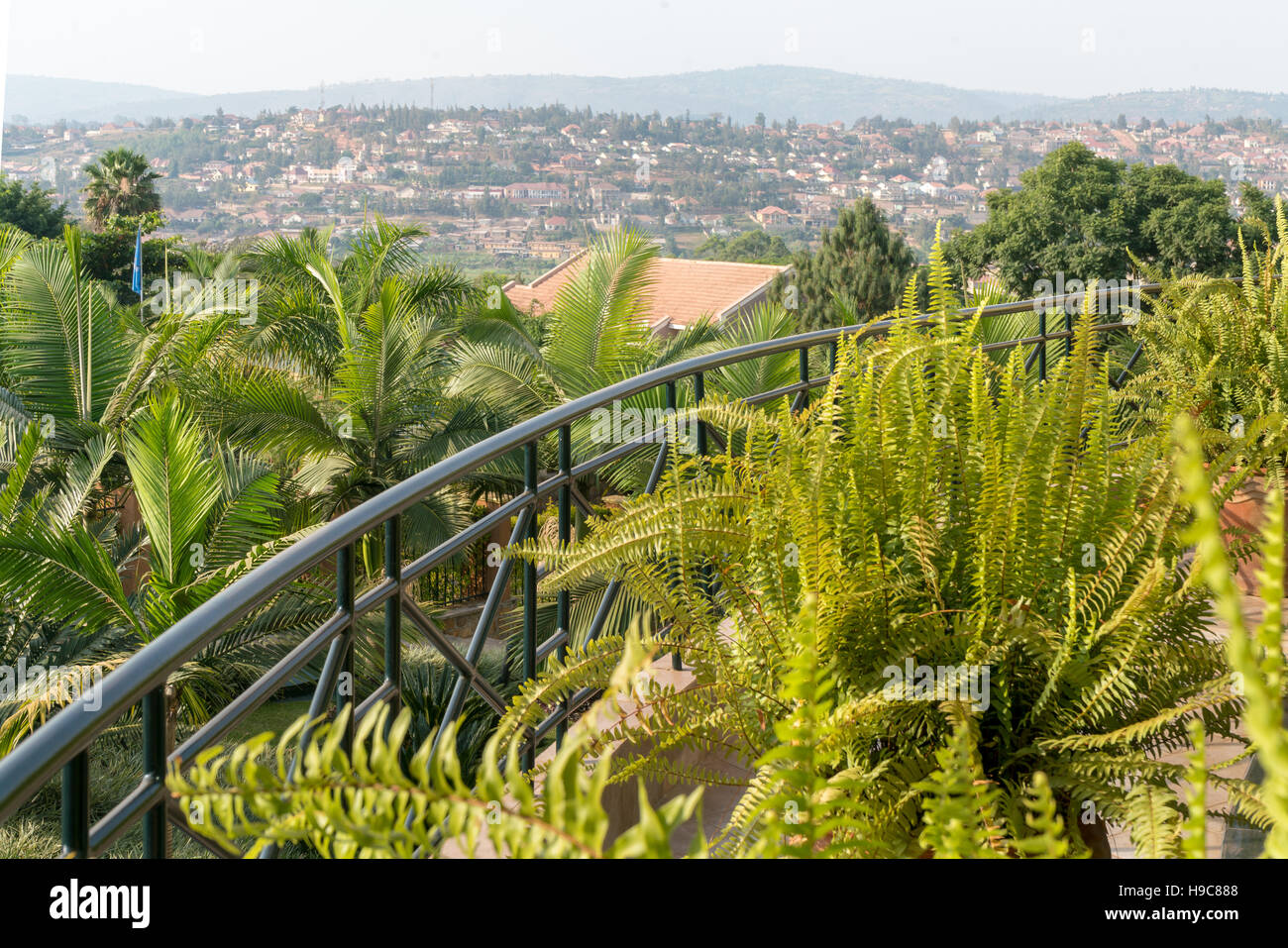 Aerial view of the Kigali, the capita city of Rwanda, from the hills on ...