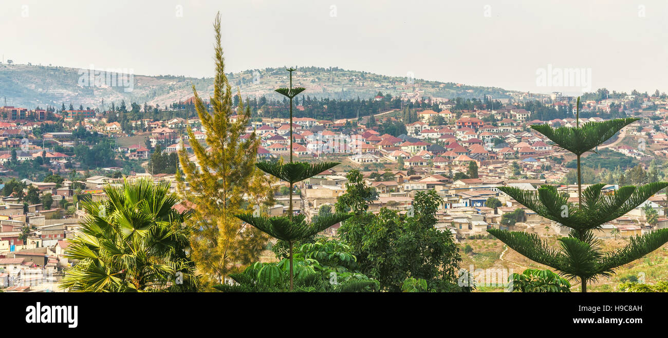 Aerial view of the Kigali, the capita city of Rwanda, from the hills on ...