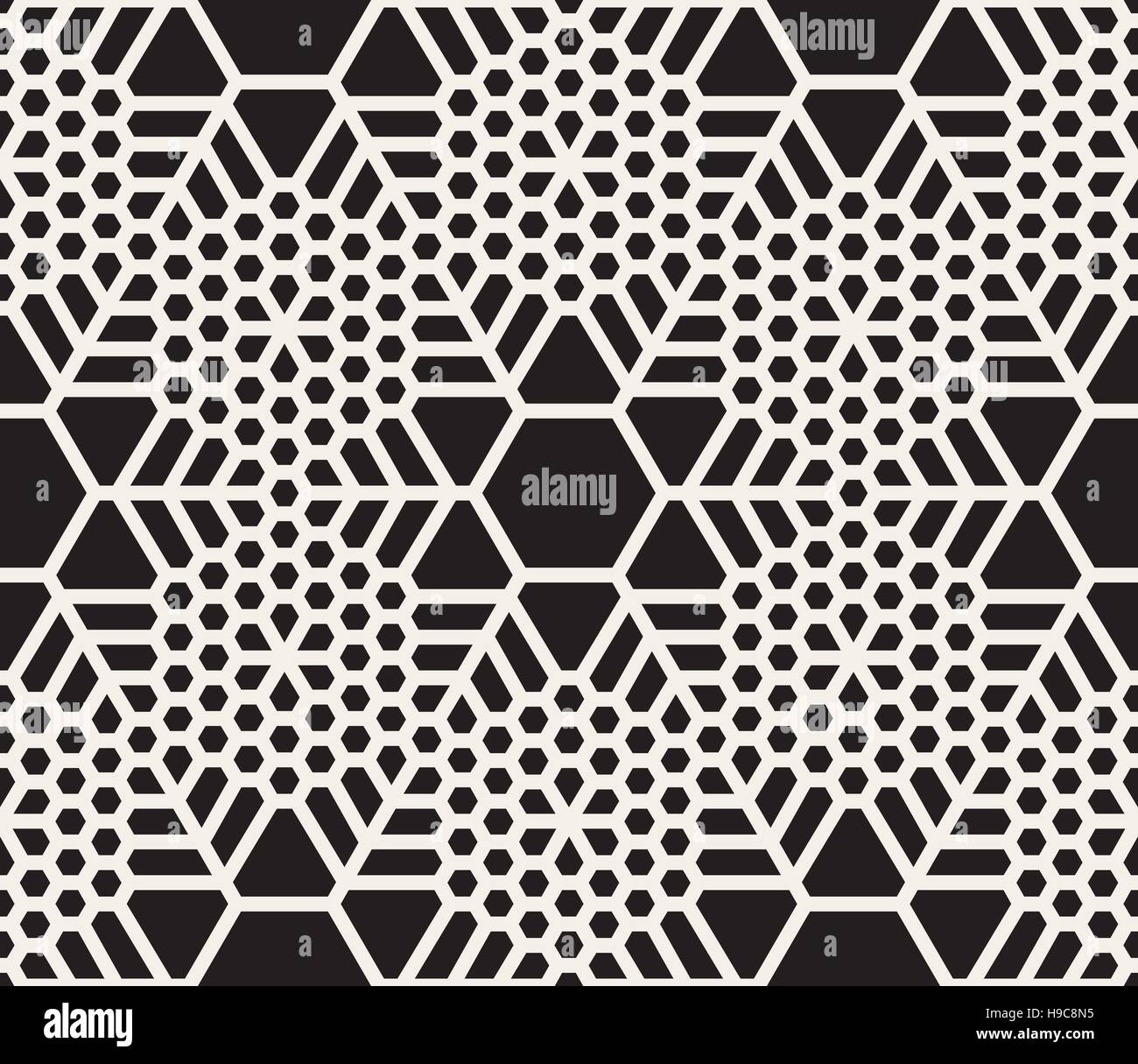 Vector Seamless Black And White Snowflake Grid Geometric Pattern Stock ...