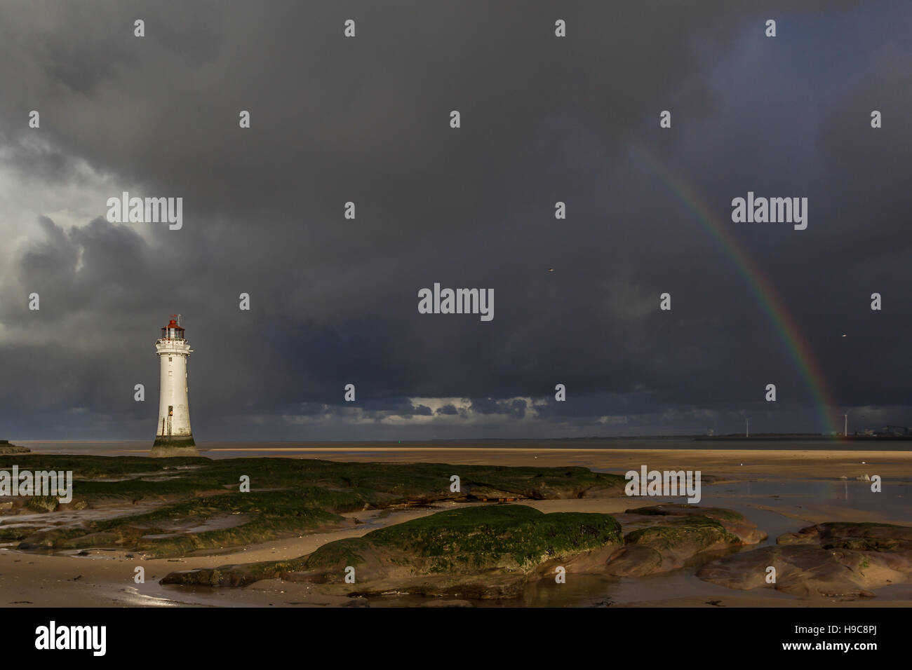 Fort Perch Rock lighthouse, New Brighton, Wirral, england with rainbow ...