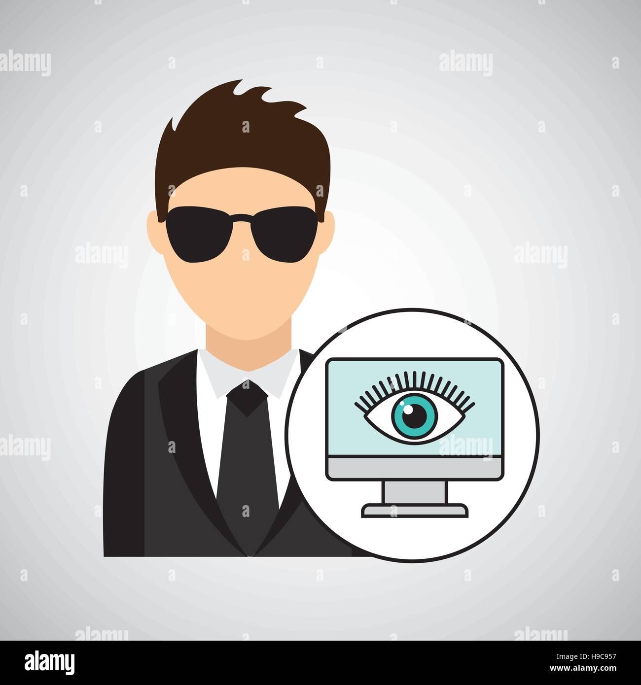 character man protected digital computer vector illustration eps 10 ...