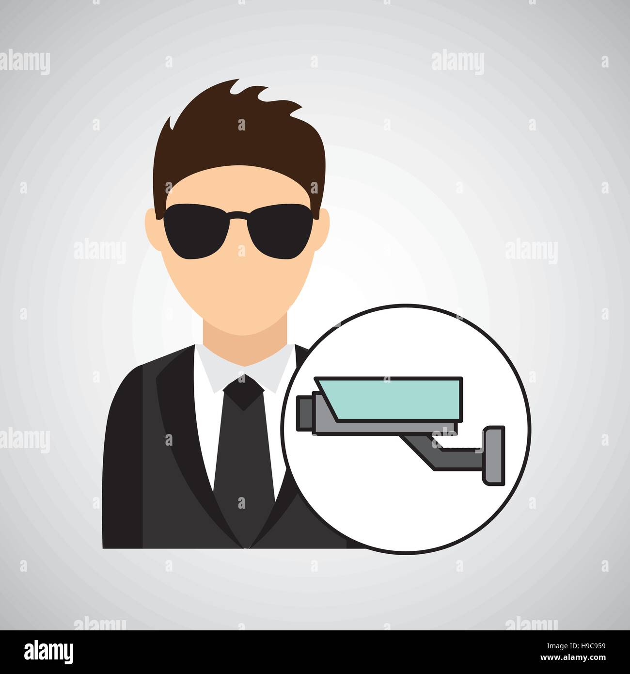 man cartoon digital technology security surveillance camera vector ...