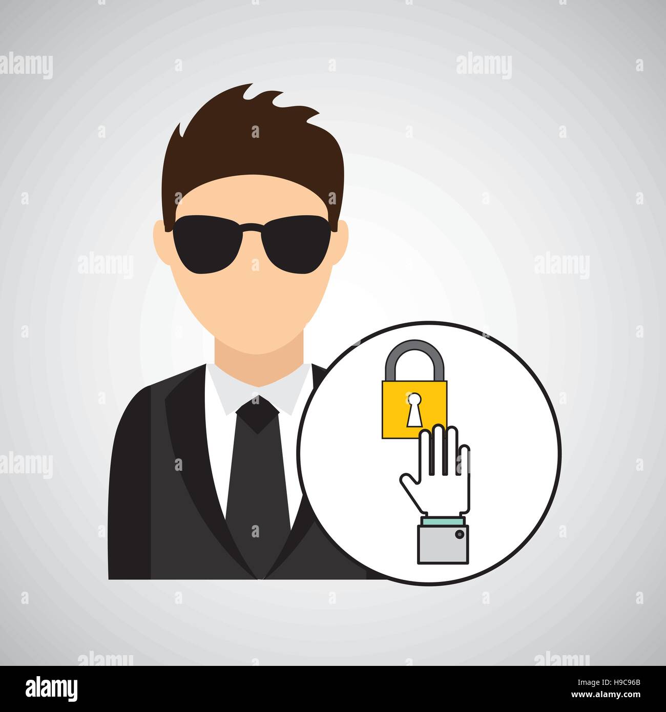 man cartoon lock digital technology security vector illustration eps 10 ...