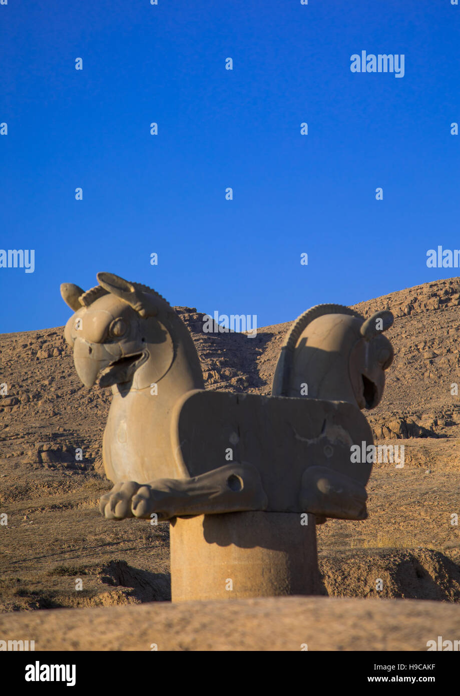 Two-headed griffin in persepolis, Fars province, Marvdasht, Iran Stock ...