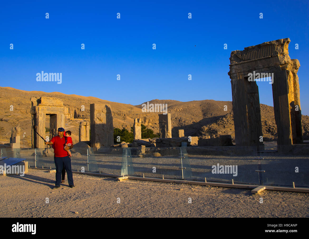 Tourist taking a selfie in the site of persepolis, Fars province ...