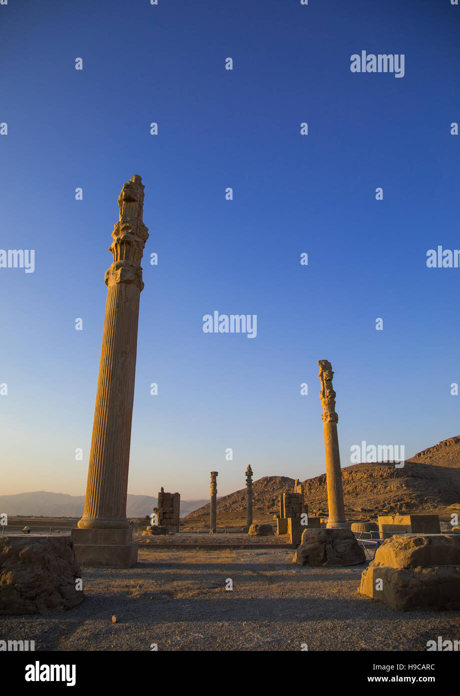 Ancient columns in the gate of all nations in persepolis, Fars province ...