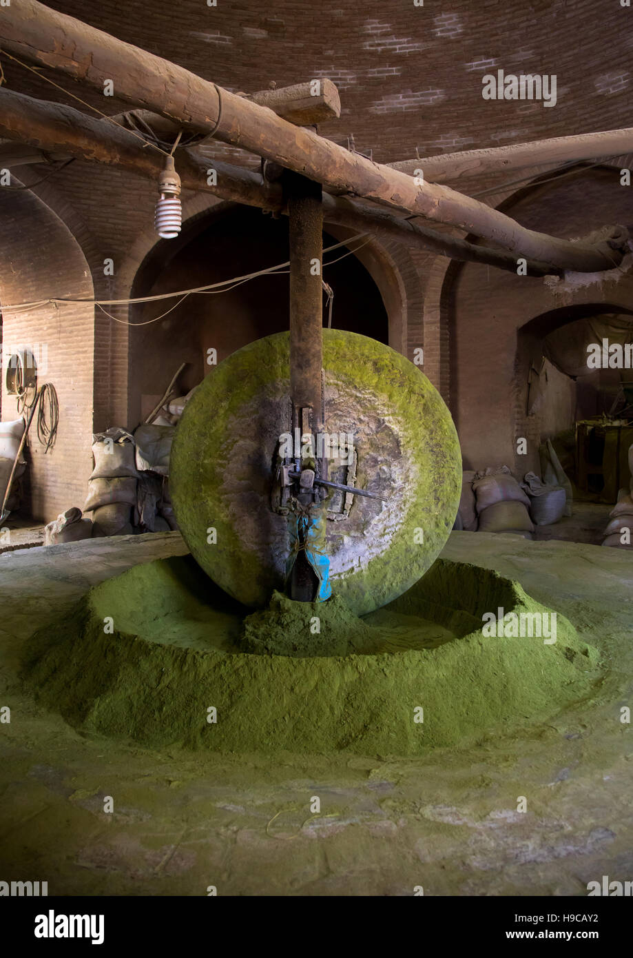 Traditional henna mill with giant stone, Yazd province, Yazd, Iran ...
