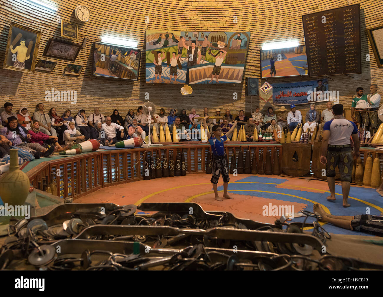 Men training at saheb a zaman club zurkhaneh in a former water ...