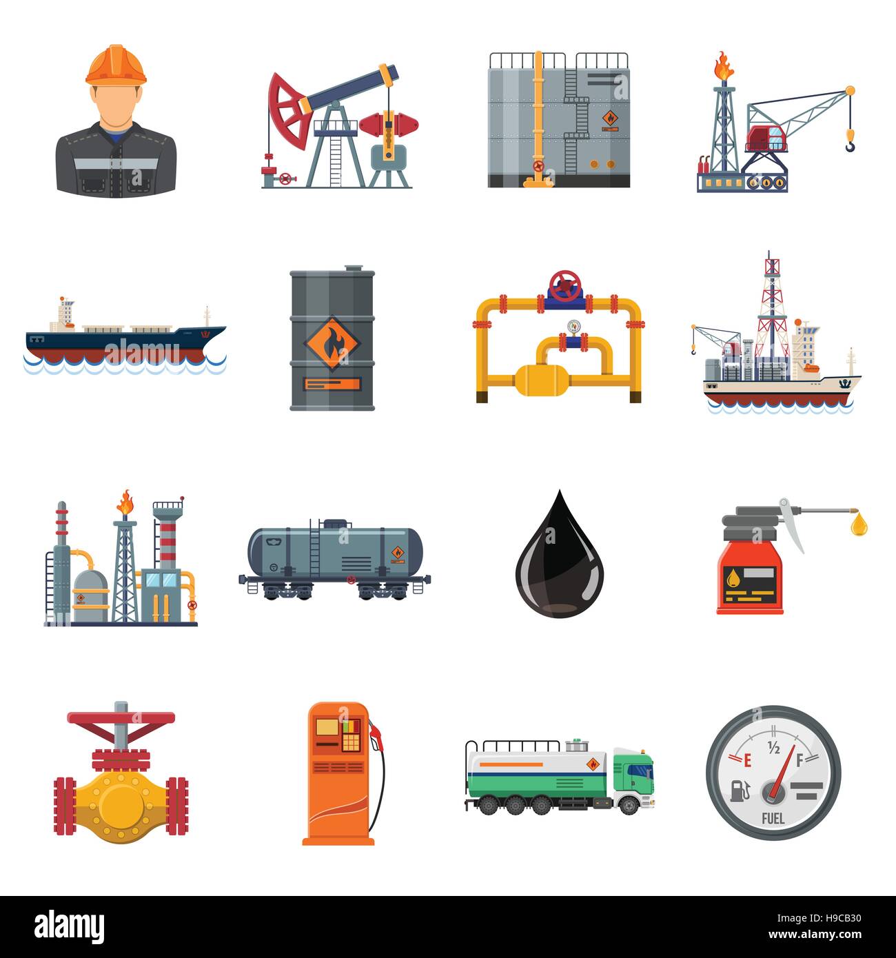 Oil industry Flat Icons Set Stock Vector Image & Art - Alamy