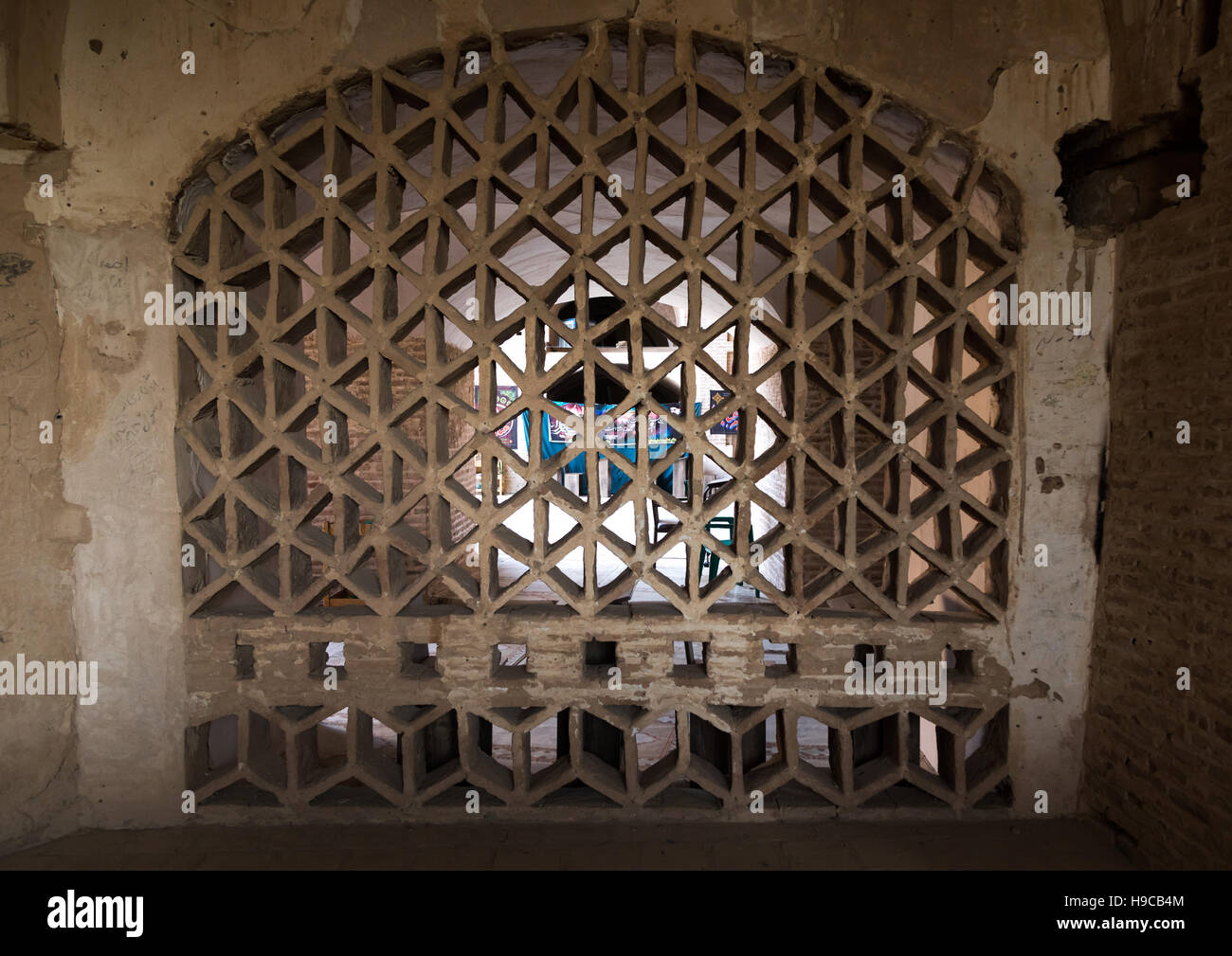 Pattern window at jameh mosque, Isfahan province, Ardestan, Iran Stock ...