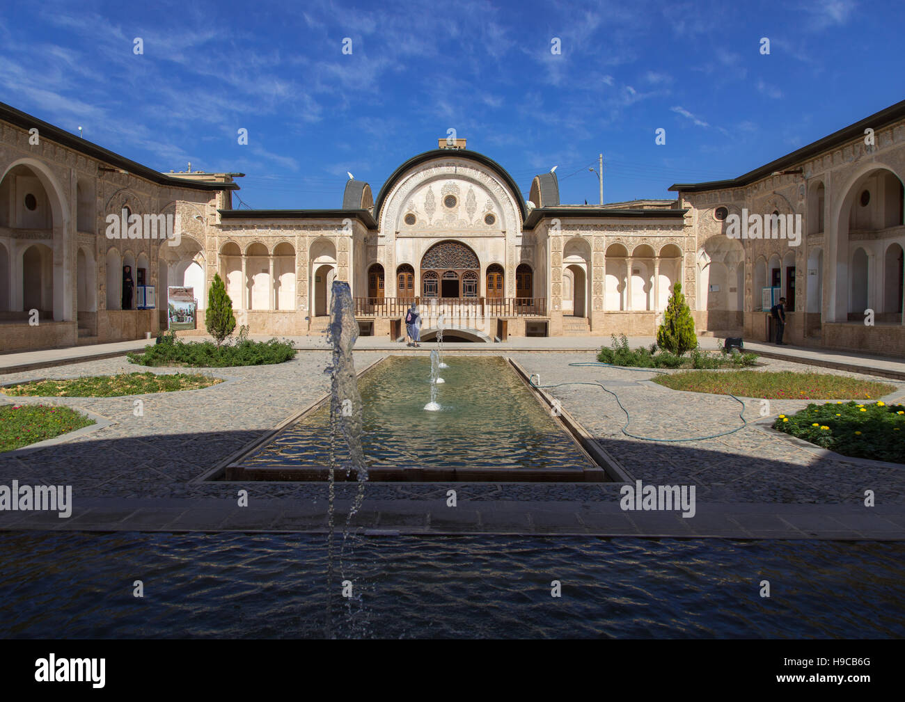 Courtyard of tabatabei historical house, Isfahan province, Kashan, Iran ...