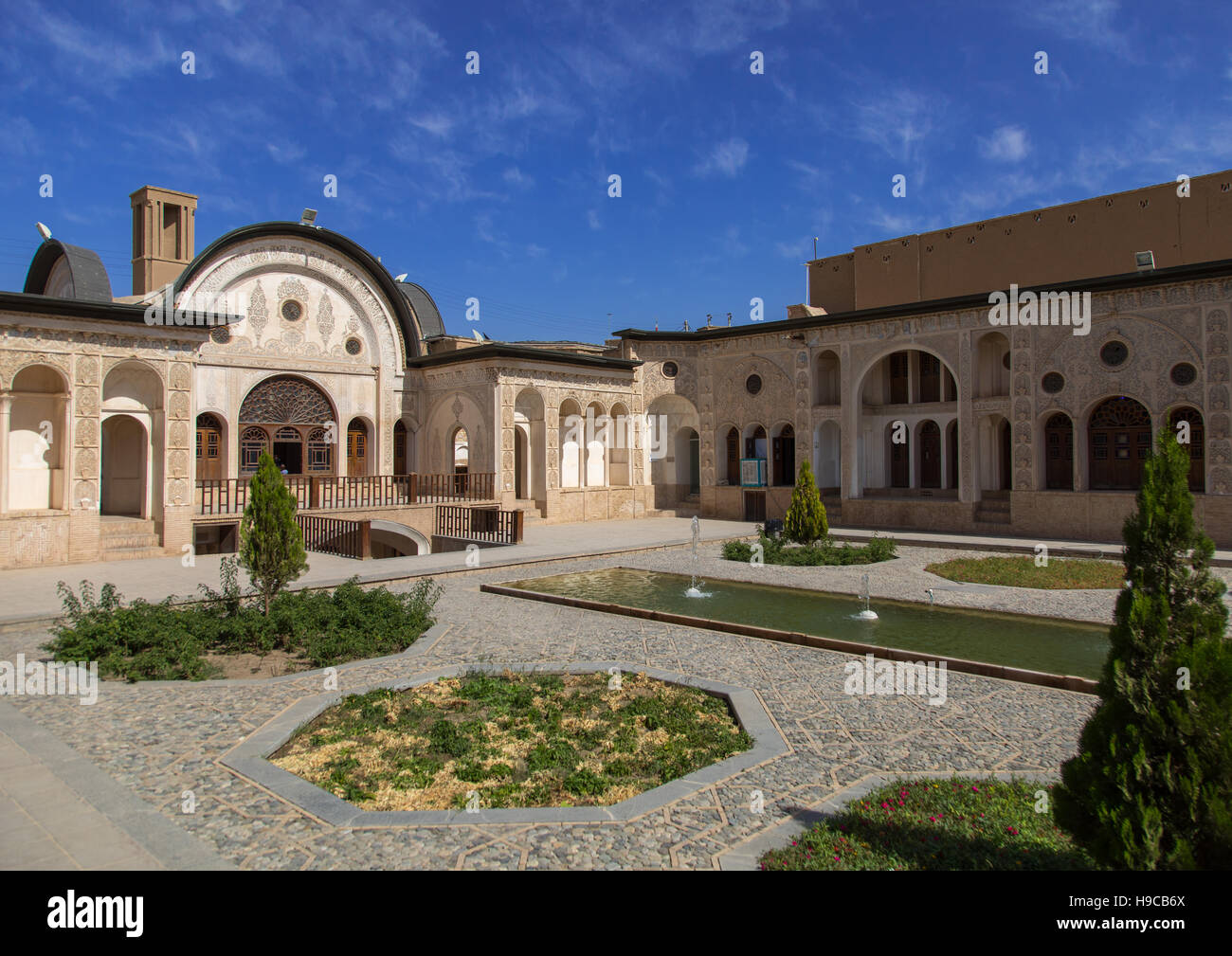 Courtyard of tabatabei historical house, Isfahan province, Kashan, Iran ...