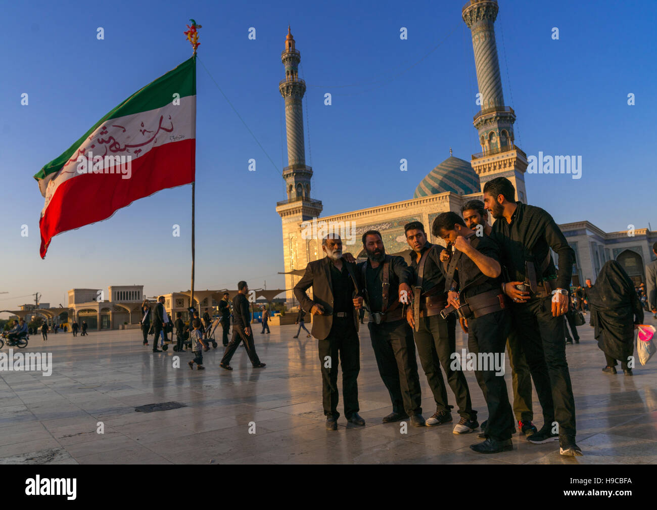 Alam carriers posing in front of imam hassan mosque during muharram ...