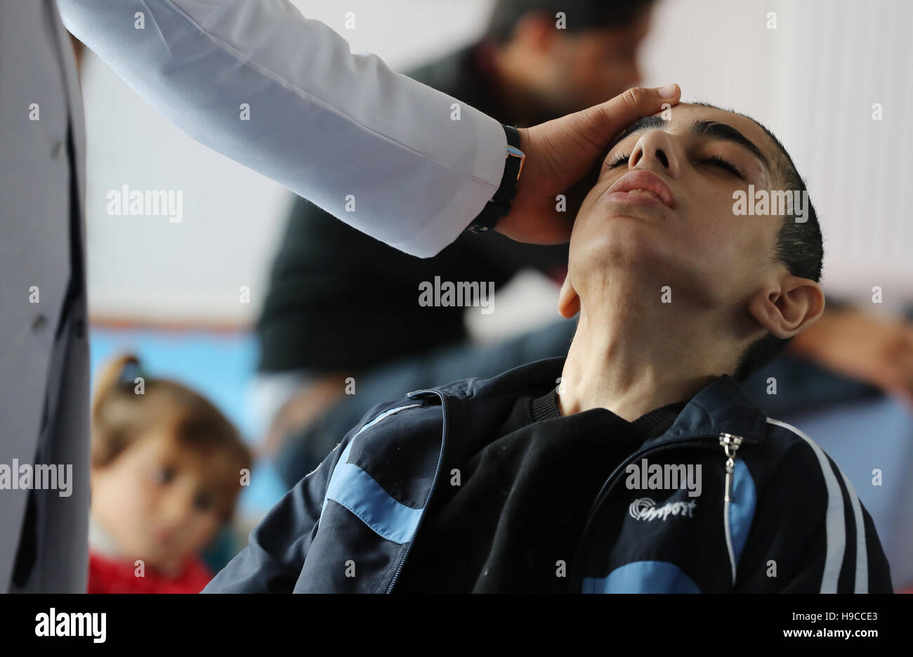 Syrian refugee Ahmad El Alayi, 12, undergoing treatment at a physical ...