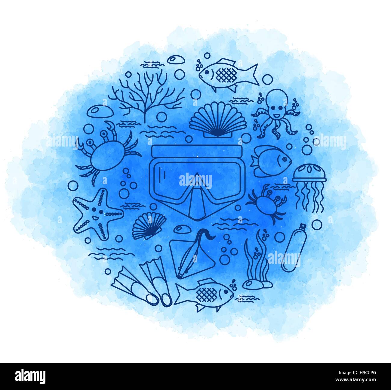 Diving icons set with fish and equipment Stock Vector Image & Art - Alamy