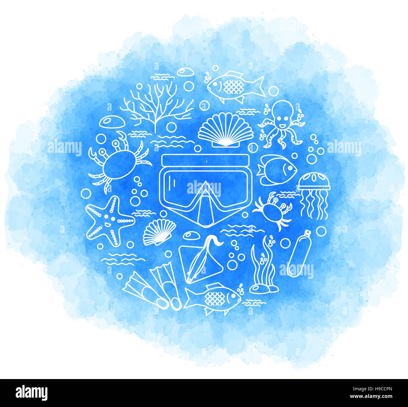 Diving icons set with fish and equipment Stock Vector Image & Art - Alamy