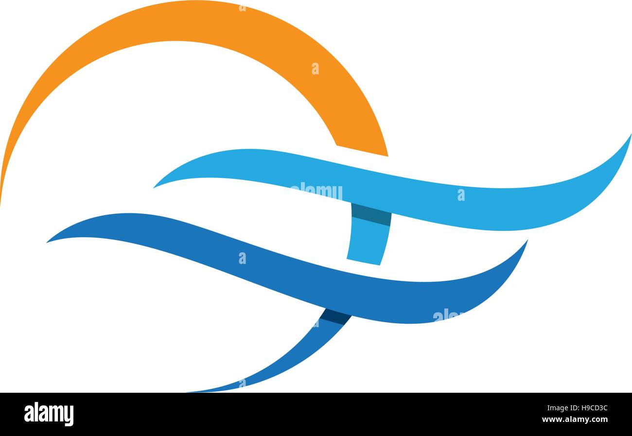 Vector Logo with yellow sun and blue sea waves. Vector logotype Stock ...