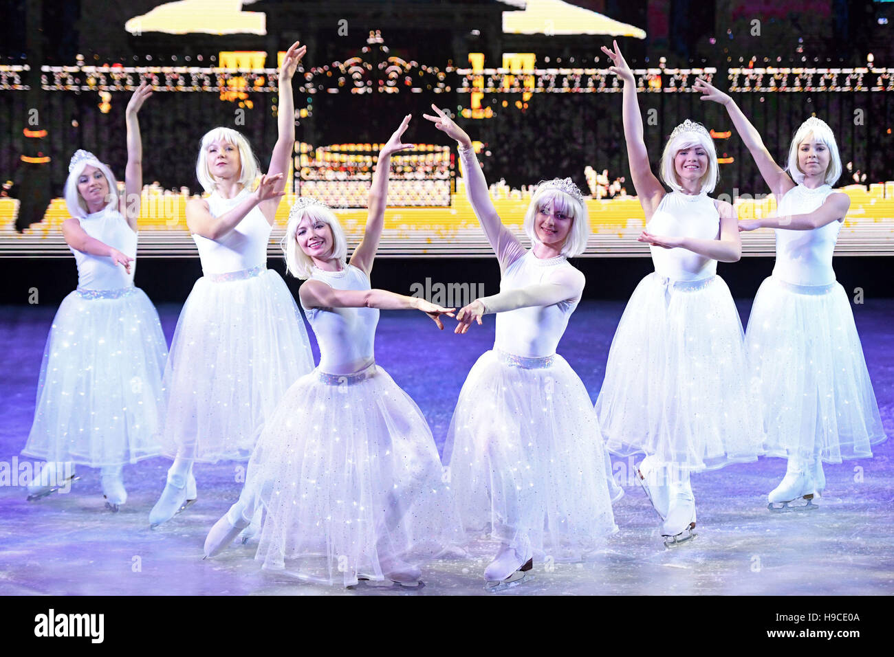 Ice dancers perform the Snowflake dance during a photo call for The ...