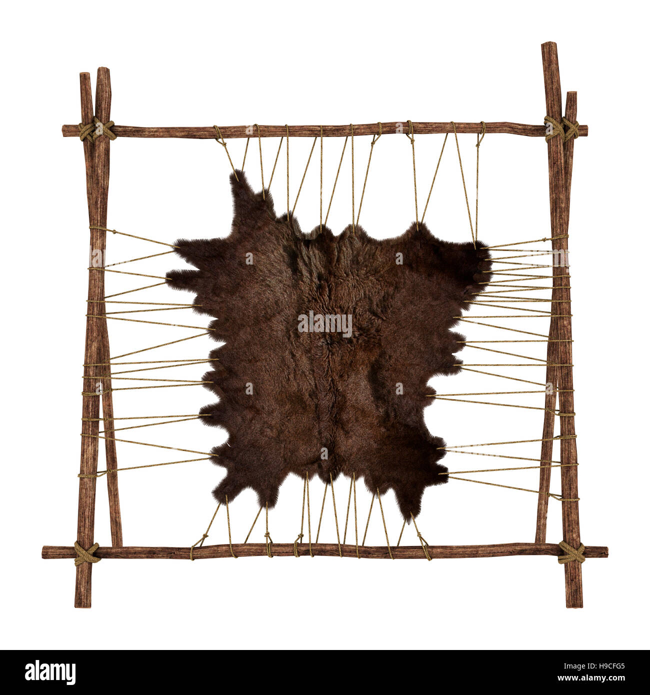 3D rendering of a native American rack with an animal fur isolated on ...