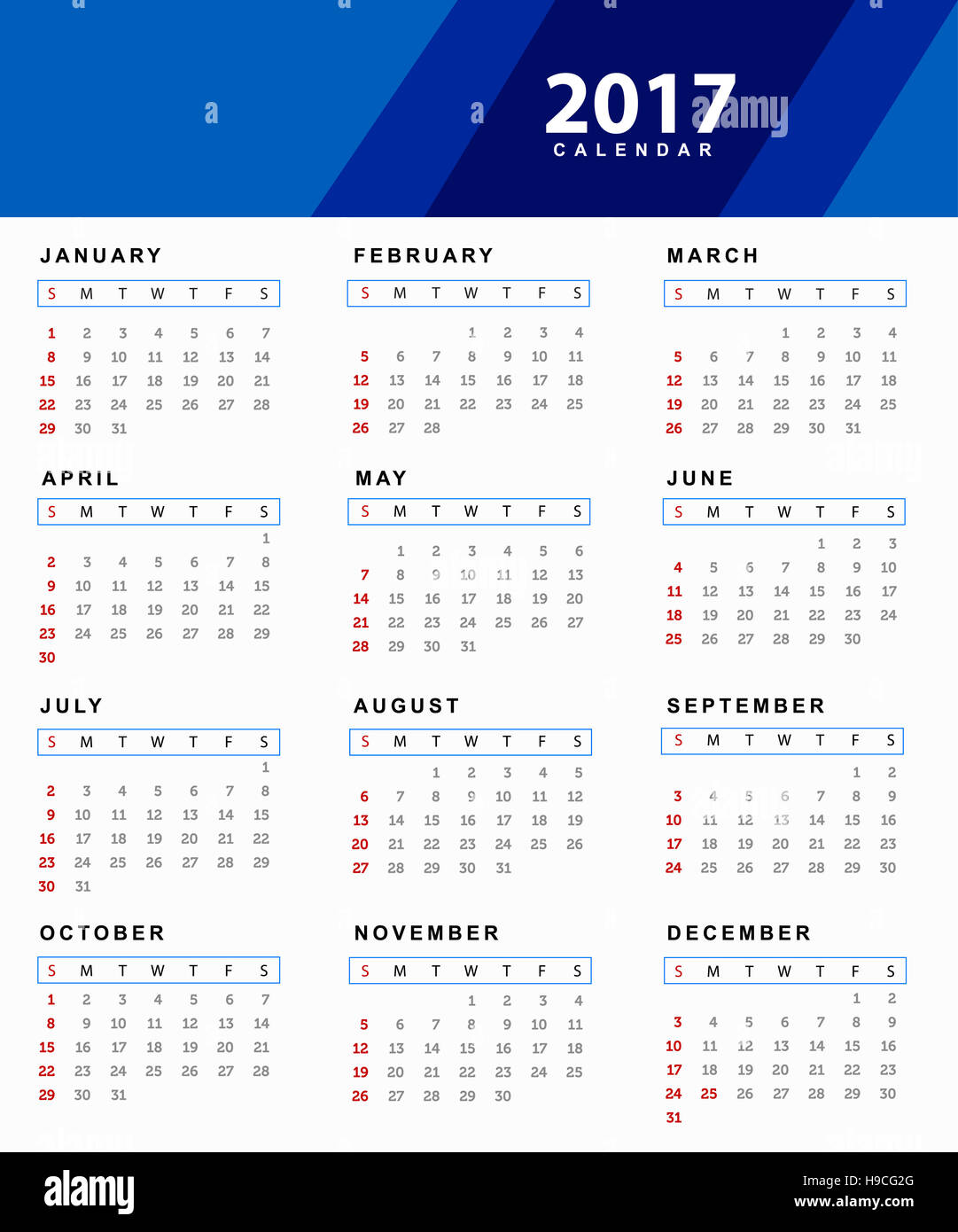 Simple 2017 Calendar Stock Photo - Alamy