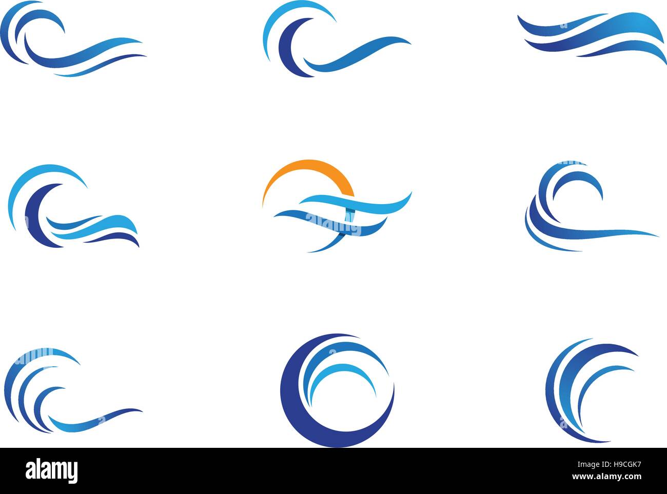 Vector Logo with yellow sun and blue sea waves. Vector logotype Stock ...