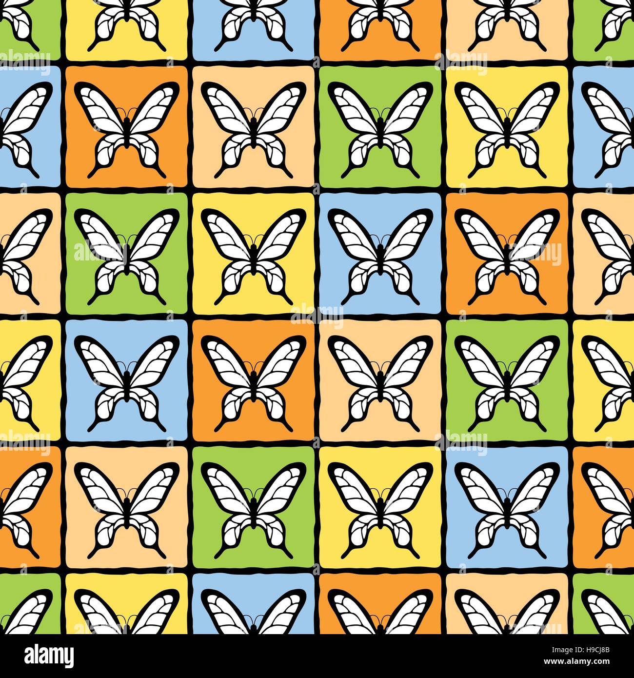 Joyous vector seamless pattern with butterflies and grid Stock Vector ...