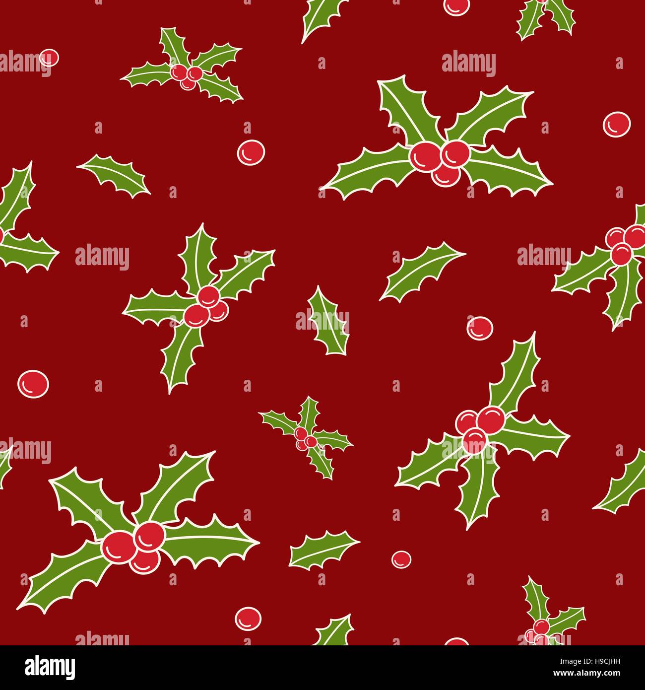 Seamless vector pattern with holly, traditional Christmas design Stock ...