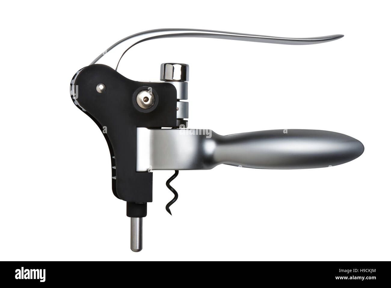 Closeup of a modern metal cork screw isolated on white with clipping ...