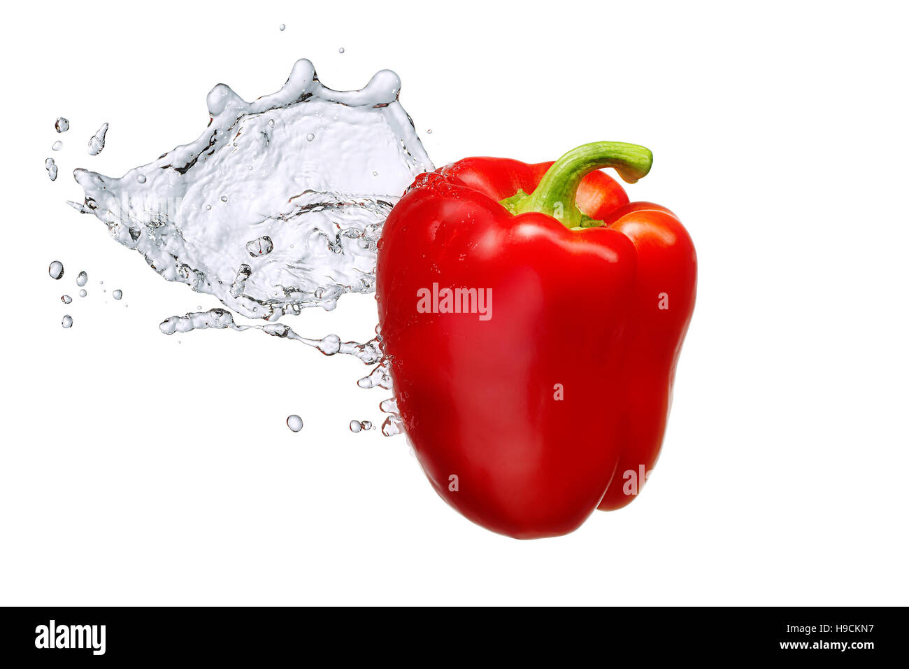 Water splash with bell pepper isolated Stock Photo - Alamy