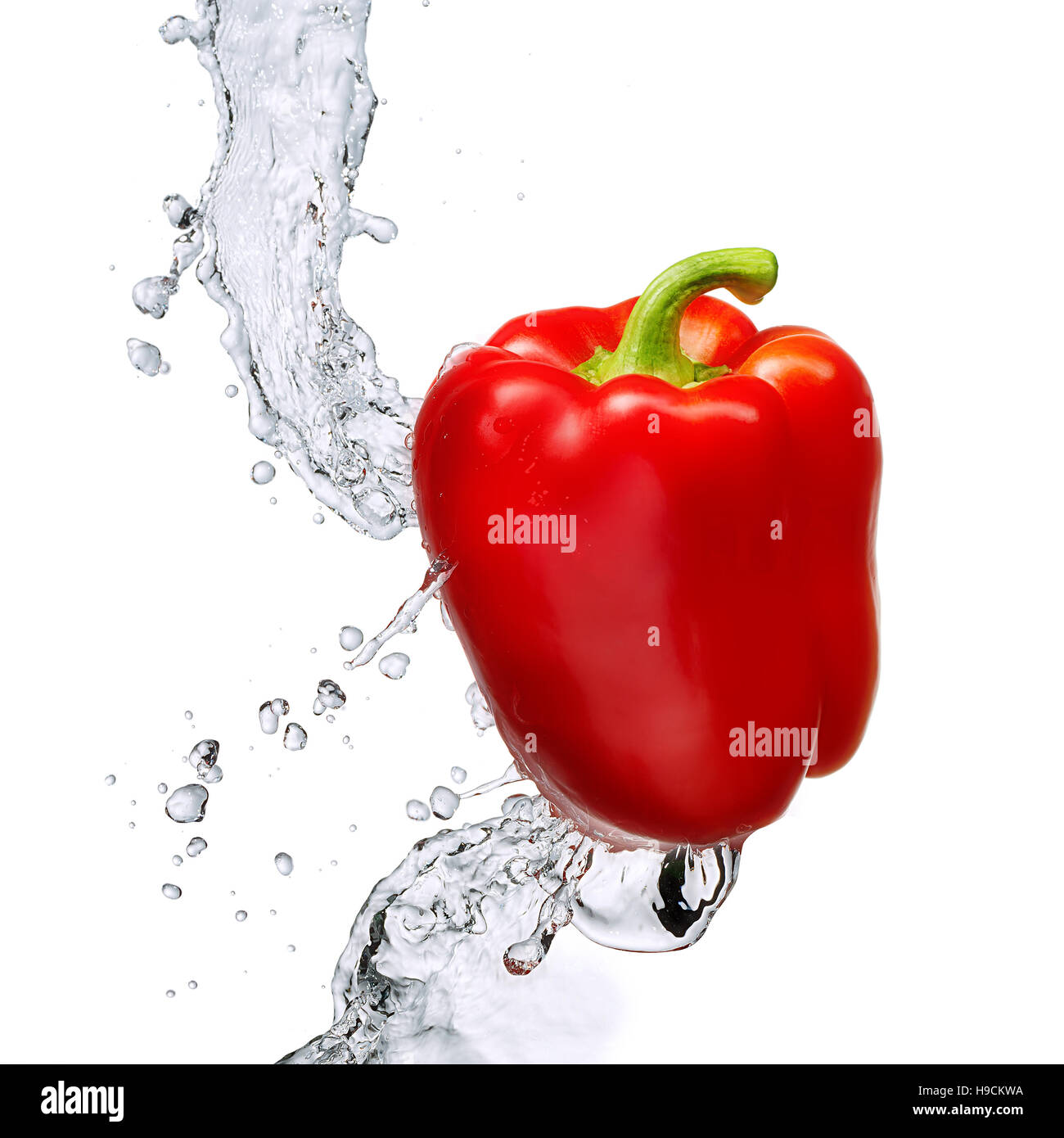 Water splash with bell pepper isolated Stock Photo - Alamy
