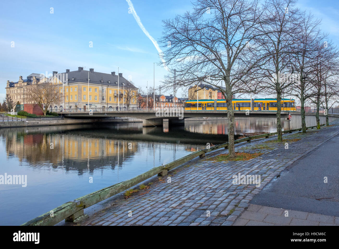 Motala river flowing through the city center of Norrkoping. Norrkoping ...
