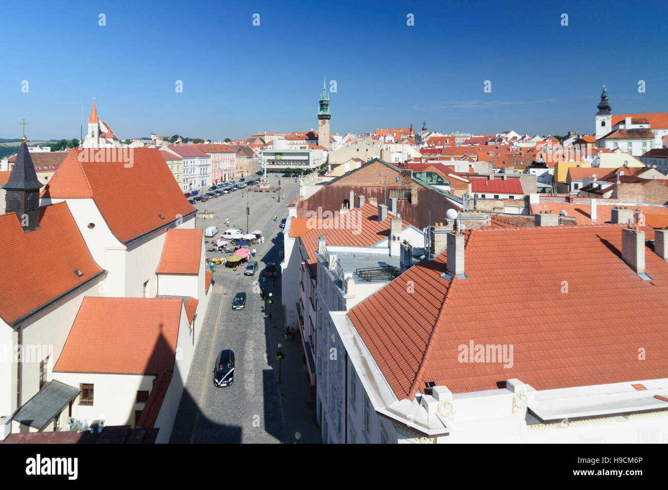 Znojmo (Znaim): View from the wolf tower to the Masarykovo namesti ...