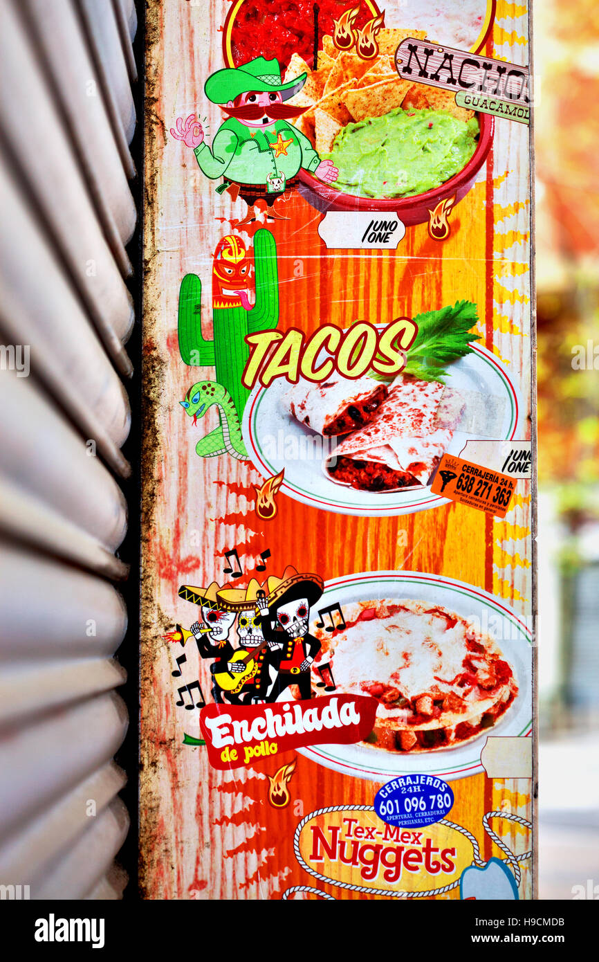 Detail of Mexican fast food sign, Barcelona Stock Photo - Alamy