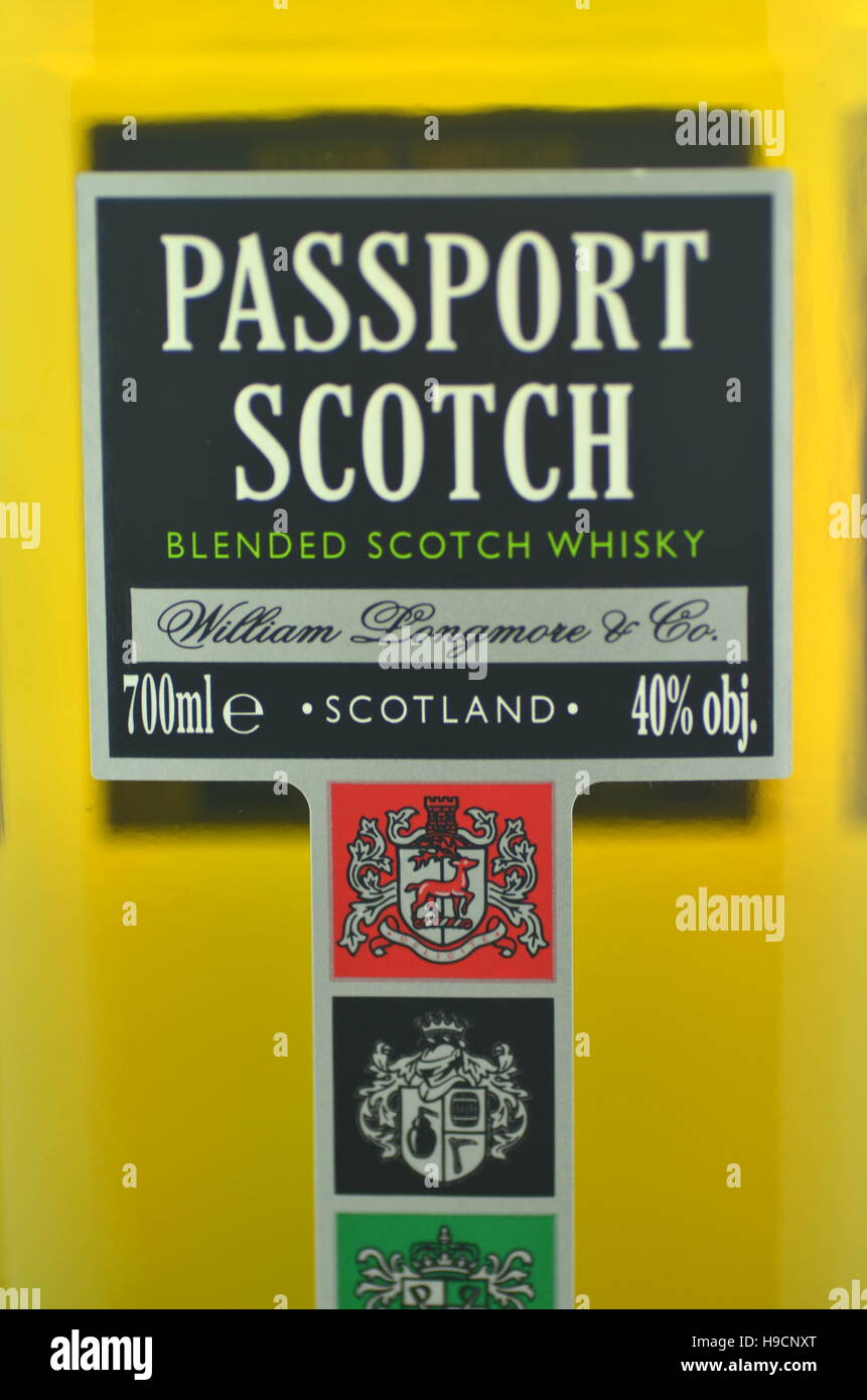 Passport Scotch blended whisky isolated on white background. Passport ...