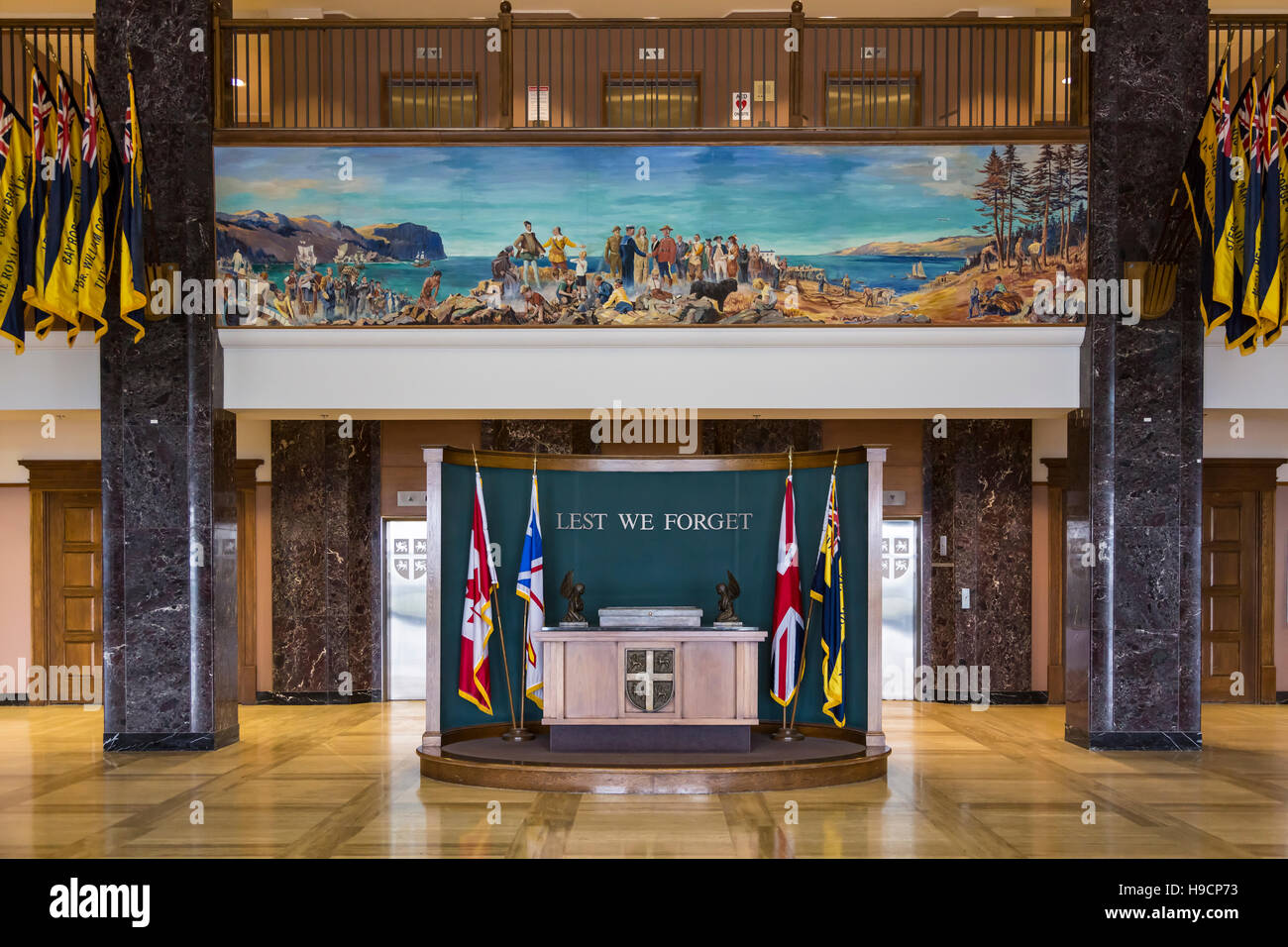 The interior entrance foyer of the Newfoundland Assembly building in St ...