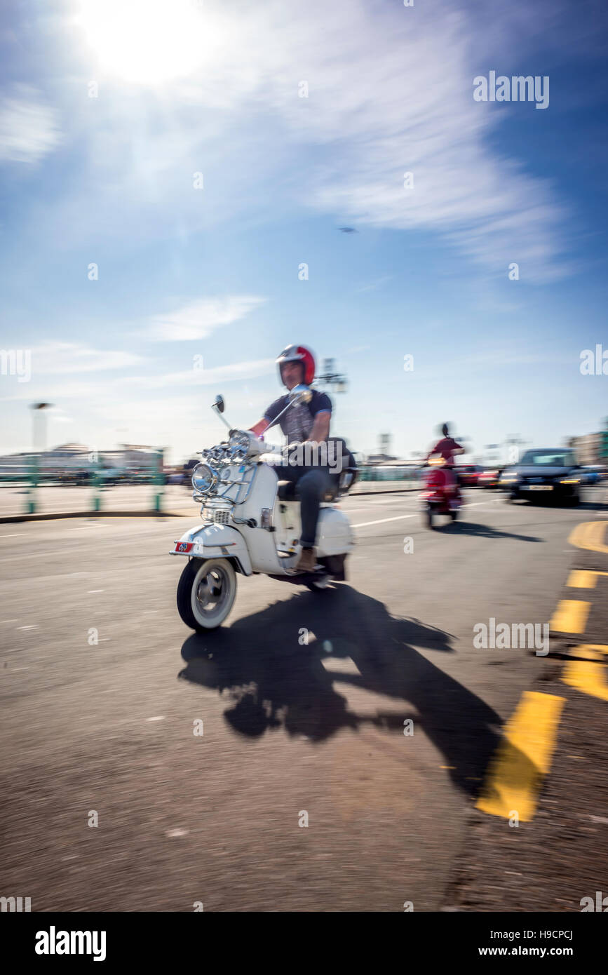 Mods arrive on scooters at the Mod Weekender Stock Photo - Alamy