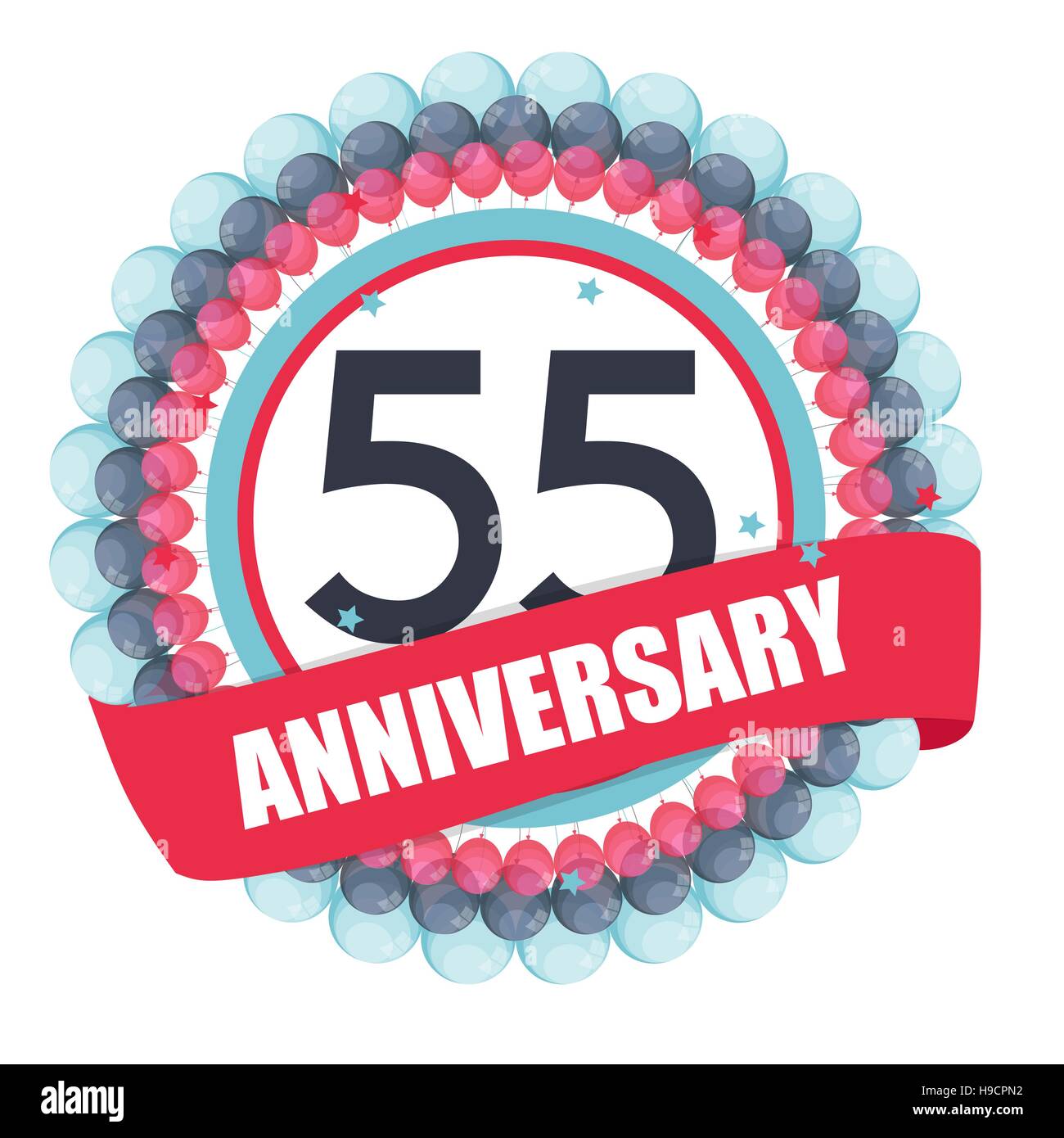 Cute Template 55 Years Anniversary with Balloons and Ribbon Vect Stock ...