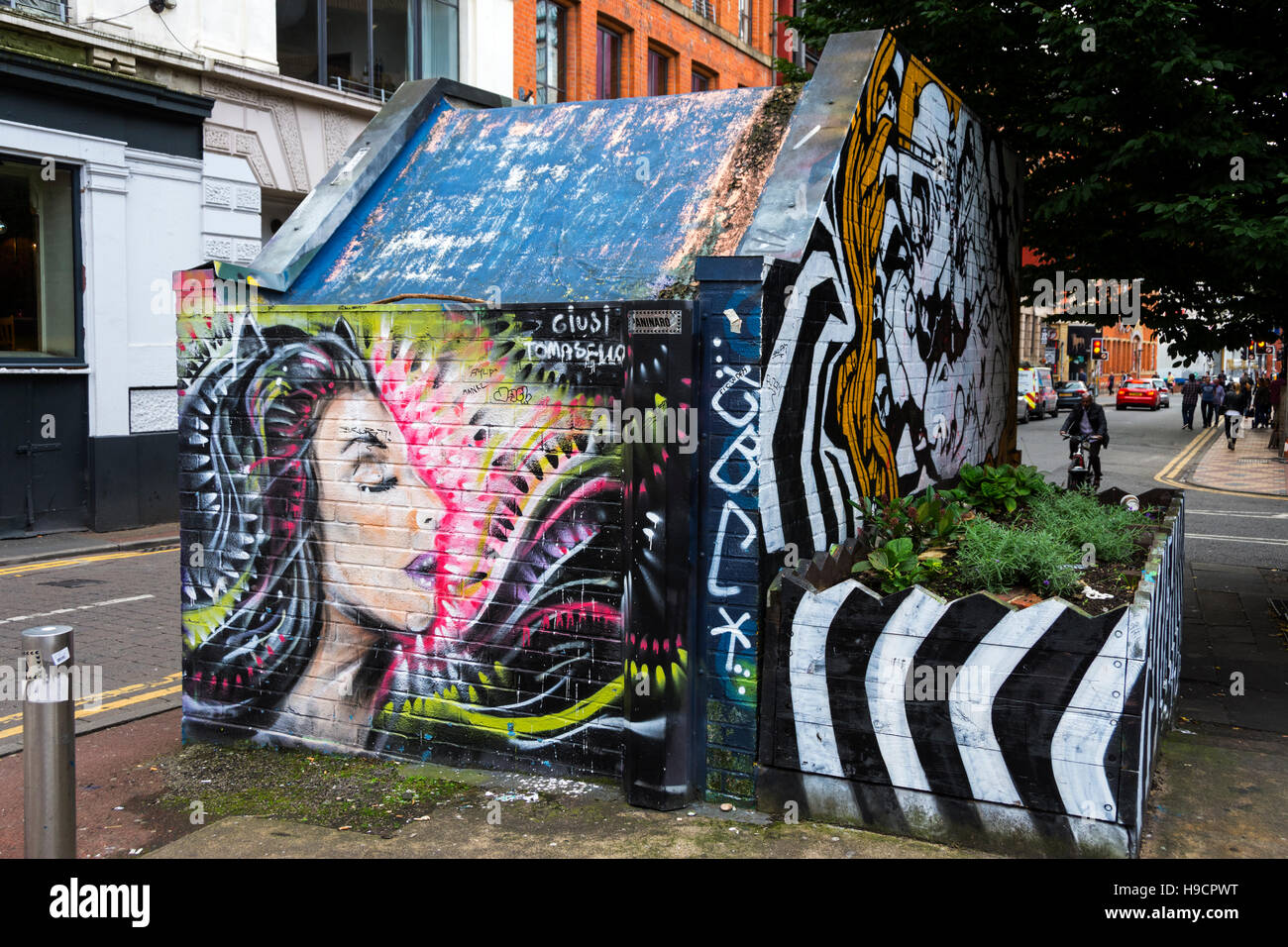 Murals on a brick structure, Thomas Street, Northern Quarter ...