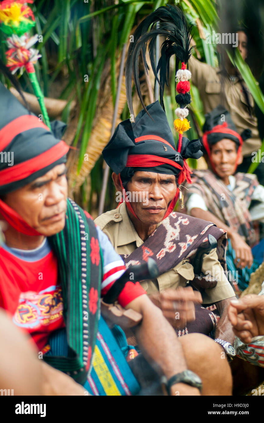 Marapu priests assembled on the beach at the time of arrival of a sea ...