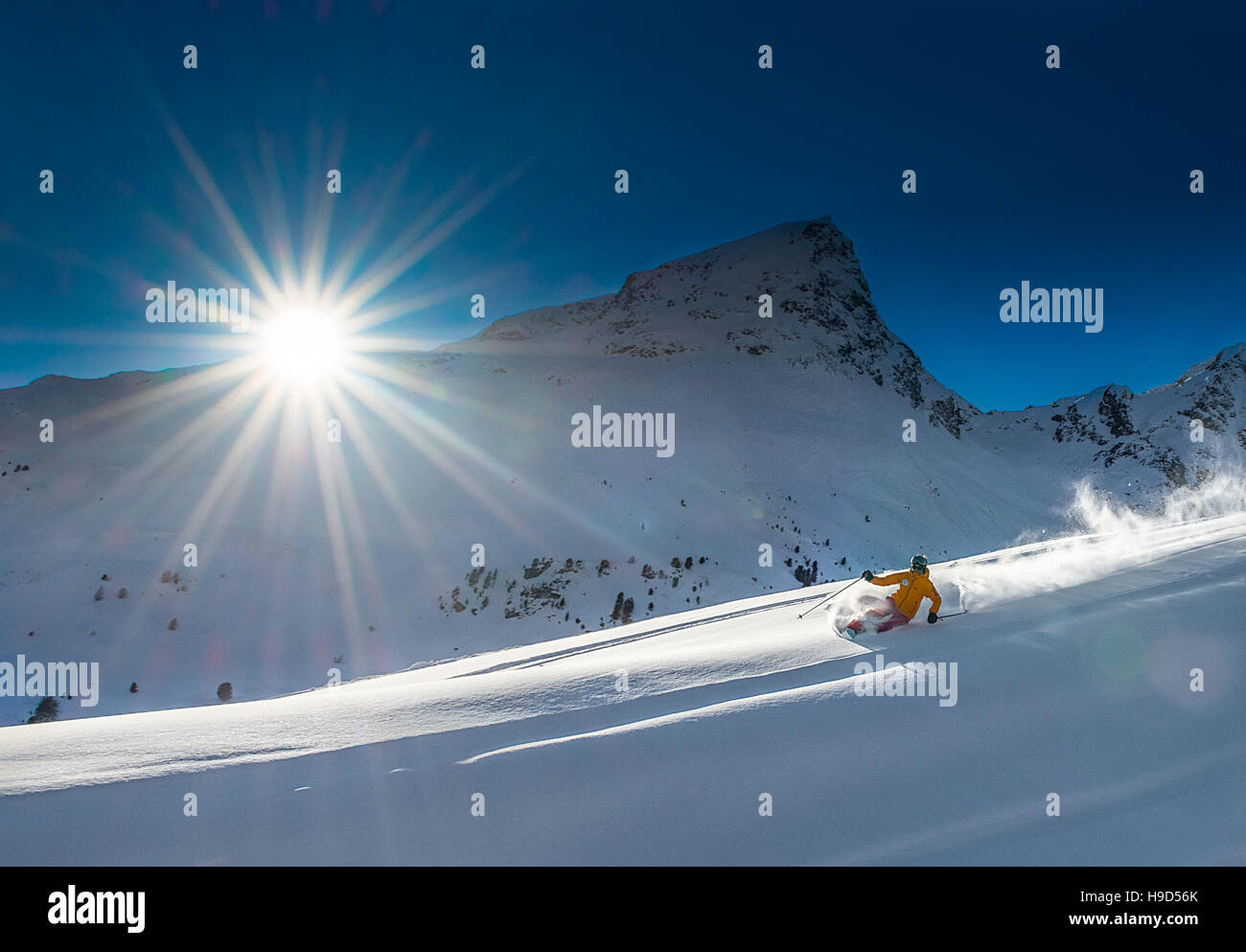 Girl telemark skiing snow slope in mountains Stock Photo - Alamy