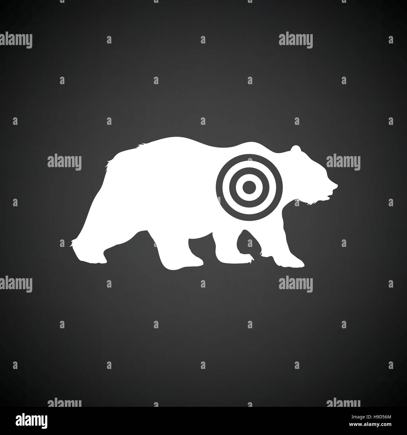 Bear silhouette with target icon. Black background with white. Vector ...