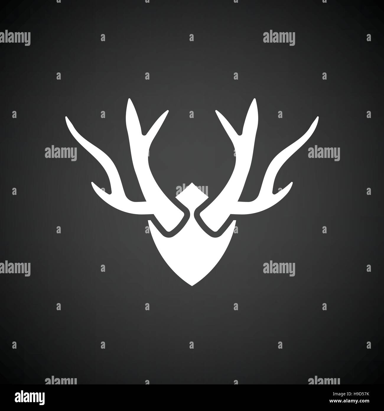 Deer's antlers icon. Black background with white. Vector illustration ...